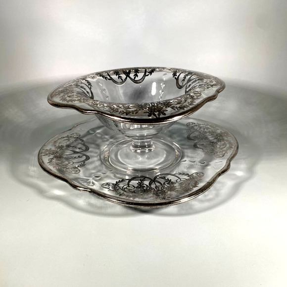 Unknown | Accents | Vintage Glass Dish Matching Plate Stamped Sterling ...